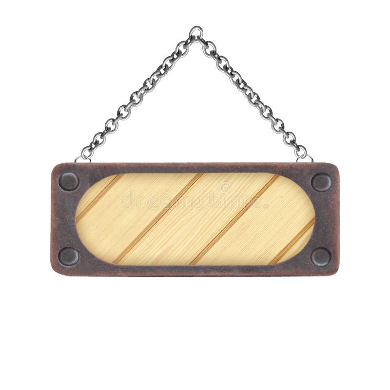Empty Wooden and Steel Plate with Chain Isolated on White Stock Photo ...