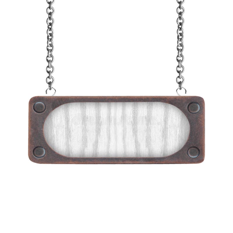 Empty Wooden and Steel Plate with Chain Isolated on White Stock Photo ...