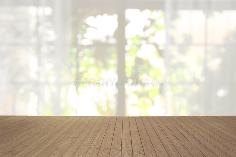 Empty Wooden Surface and Blurred View of Window Stock Image - Image of ...