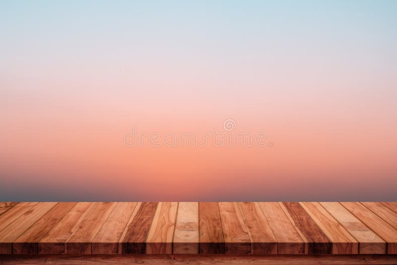 Empty Wooden Table with Abstract Gradient Sunrise in the Sky Natural ...