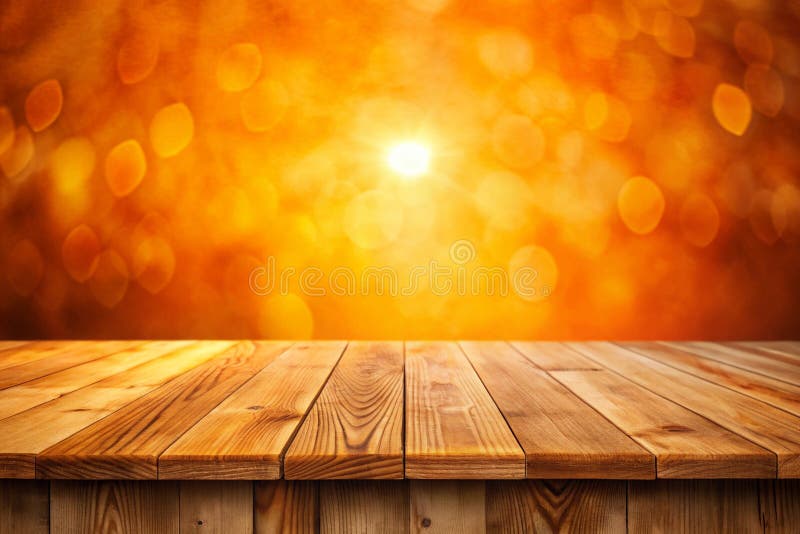 Empty Wooden Table on Abstract Orange Background for Product ...