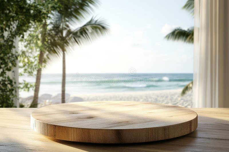 Empty Wooden Table Against a Peaceful Tropical Beach Background Stock ...