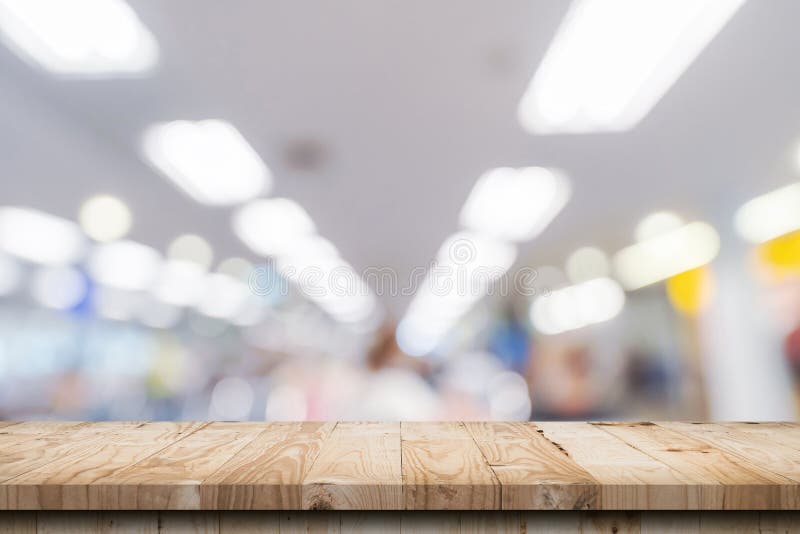 Empty Wooden Table and Abstract Blur Airport Interior for Background ...