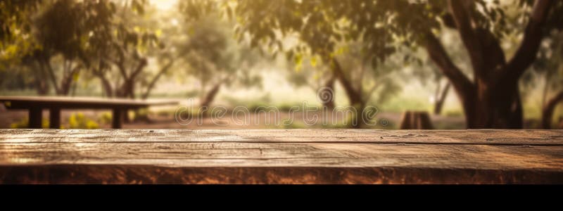 Empty Wooden Table. Background with Trees Blurry. Concept Advertisement ...