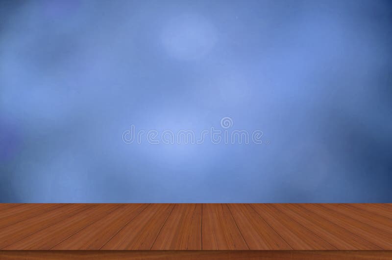 Empty Wooden Table and Blue Background with Empty Space Use it for ...