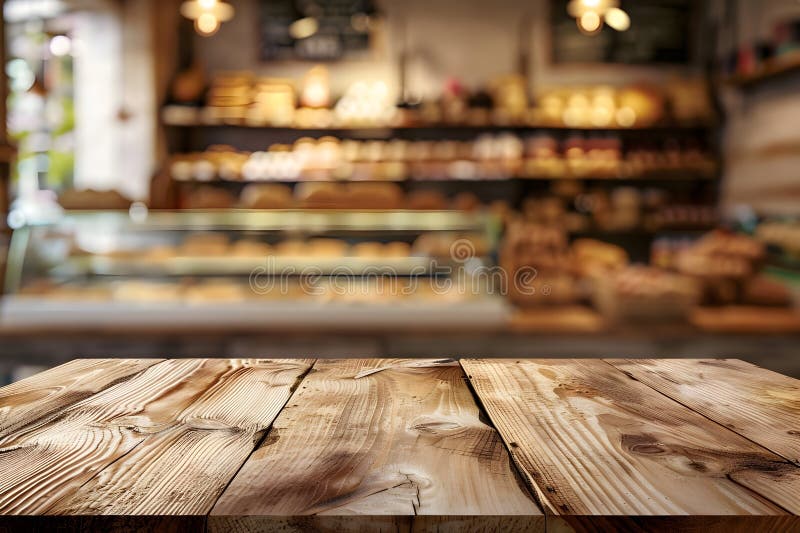 Empty Wooden Table Blurred Bakery Shop Background Stock Illustration ...