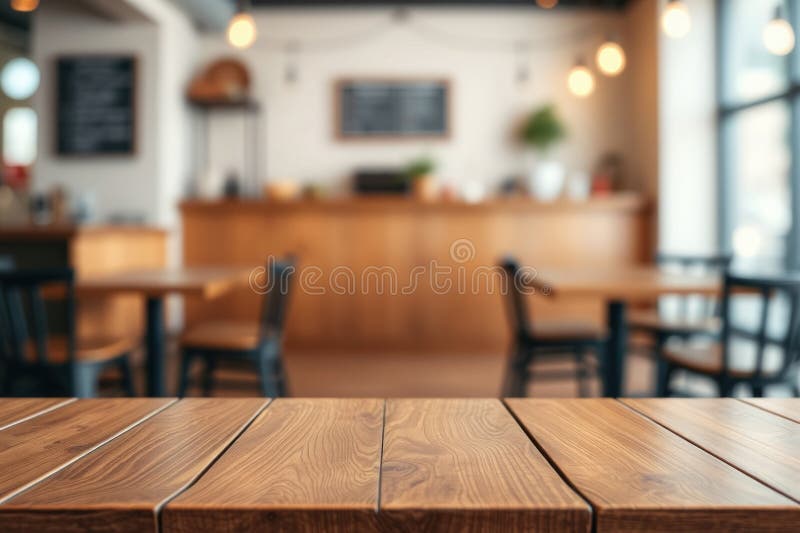 Empty Wooden Table, Blurred Cafe. Outdoor Setting. Food, Drinks ...
