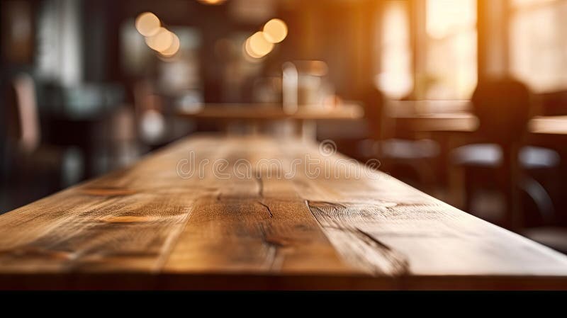 Empty Wooden Table in a Blurred Cafe or Restaurant Background. Perfect ...