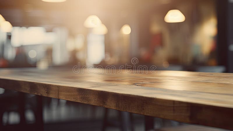 Empty Wooden Table in a Blurred Cafe or Restaurant Background for Web ...
