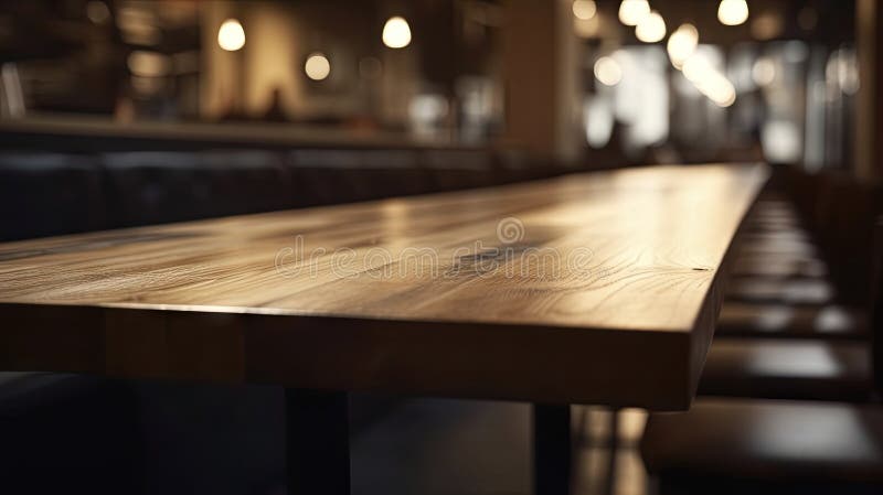 Empty Wooden Table in a Blurred Cafe or Restaurant Background for Web ...