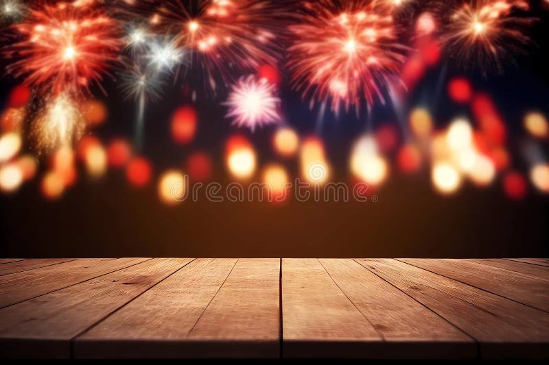 Empty Wooden Table and Blurred Firework in Background. Generative Ai ...