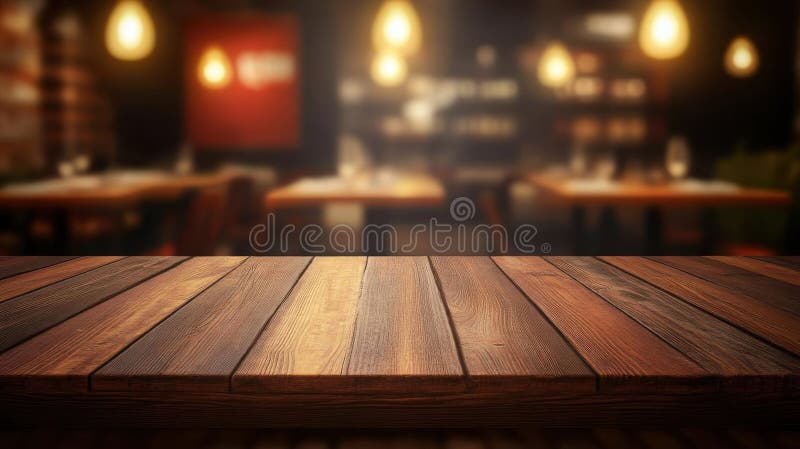Empty Wooden Table with Blurred Interior Scene in Restaurant and ...