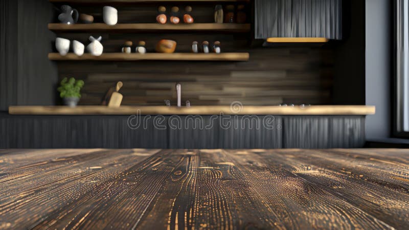 Empty Wooden Table on Blurred Kitchen Counter Background for a Clean ...