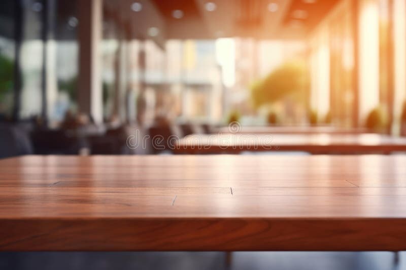 Empty Wooden Table. Blurred Modern Office in the Background Stock ...