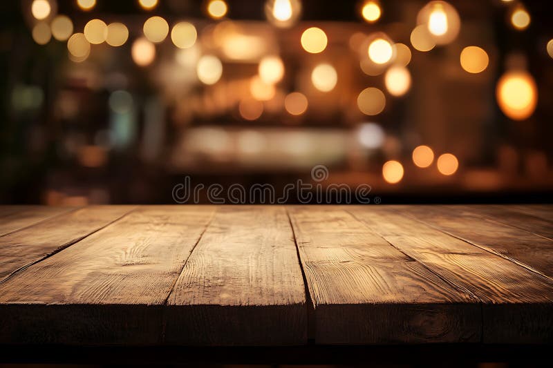 Empty Wooden Table in Blurred Restaurant Background Stock Illustration ...