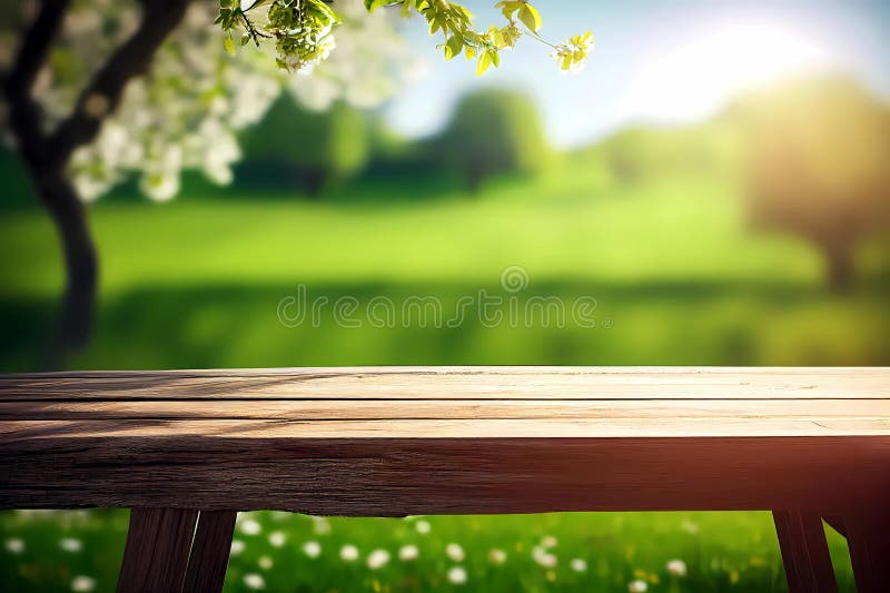 Empty Wooden Table Blurred Spring Meadow Background. Generative Ai ...