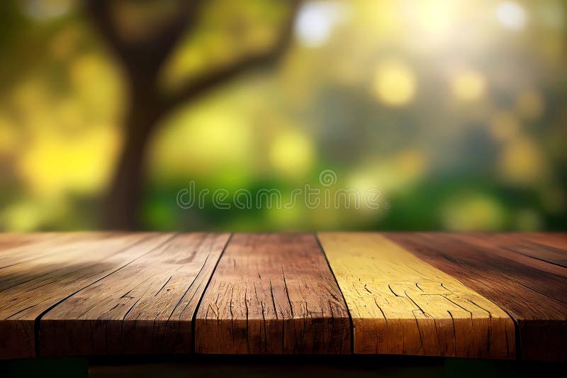 Empty Wooden Table and Blurred Tree Background for Product Placement ...