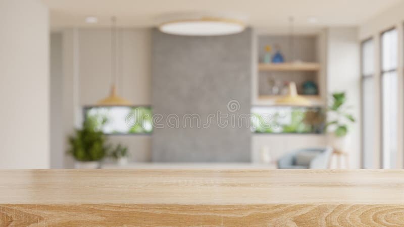 Empty Wood Table Blurred Living Room Background Stock Illustrations ...