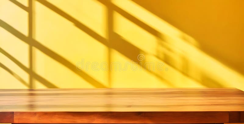 Empty Wooden Table with Blurry Background of Shadow Yellow Wall ...