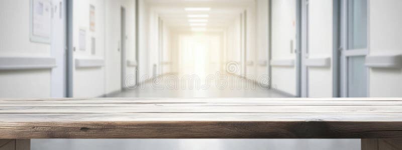 Empty Wooden Table, with Blurry Hallway in Background, Empty Space ...