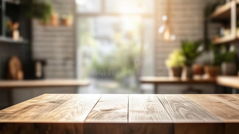 Empty Wooden Table in a Bright Kitchen Stock Illustration ...