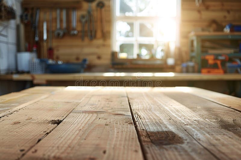 Empty Wooden Table in a Carpenter Workshop with Carpenter S Tools Stock ...