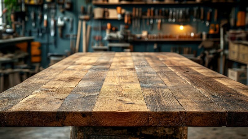 An Empty Wooden Table in a Carpentry Workshop Stock Image - Image of ...
