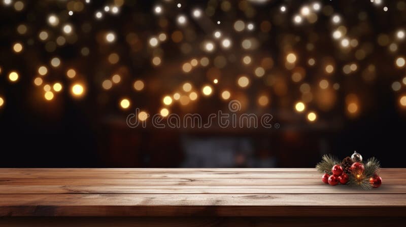 Empty Wooden Table with Christmas Theme in Background Stock ...