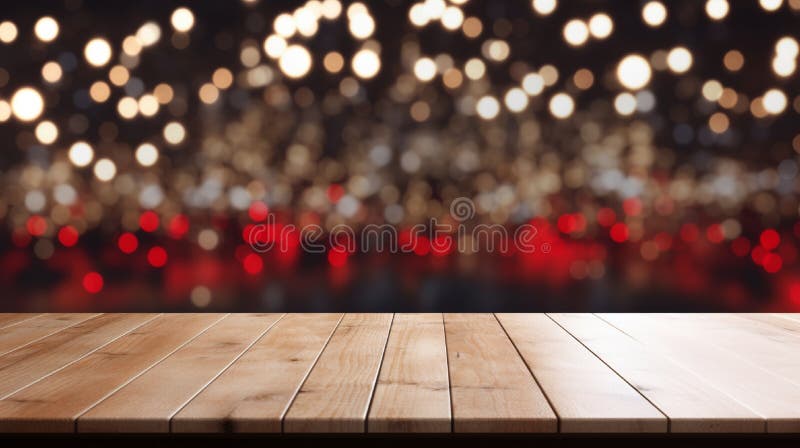 Empty Wooden Table with Christmas Theme in Background Stock ...