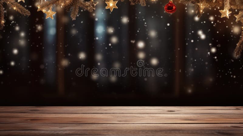 Empty Wooden Table with Christmas Theme in Background Stock ...