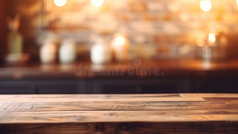 Empty Wooden Table Close-up, Tabletop. Blurred Background Inside the ...