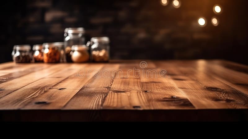 Empty Wooden Table Close-up, Tabletop. Blurred Background Inside the ...