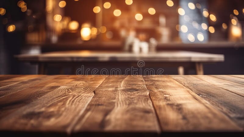 Empty Wooden Table Close-up, Tabletop. Blurred Background Inside the ...