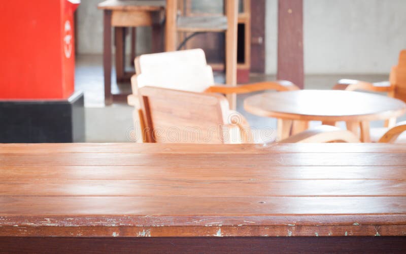 Empty Wooden Table in Coffee Shop Stock Photo - Image of table ...