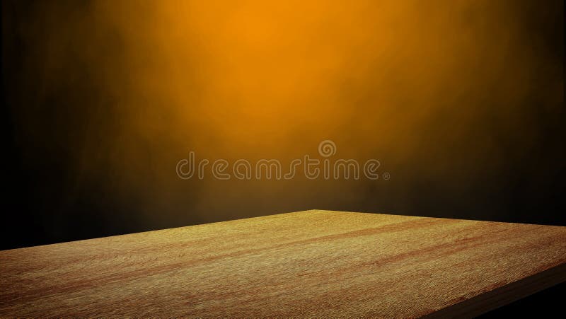 Empty Wooden Table Corner with Yellow Smoke Float Up and Yellow Light ...