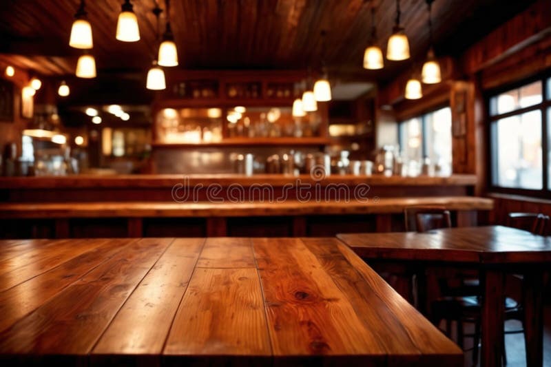 Empty Wooden Table Counter Top Backdrop with Background of Restaurant ...