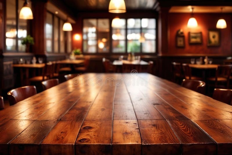 Empty Wooden Table Counter Top Backdrop with Background of Restaurant ...