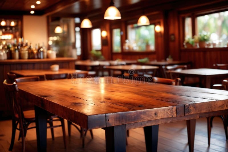 Empty Wooden Table Counter Top Backdrop with Background of Restaurant ...