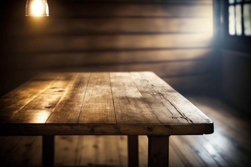 An Empty Wooden Table in Dimly Lit Room. Generative AI Stock Image ...