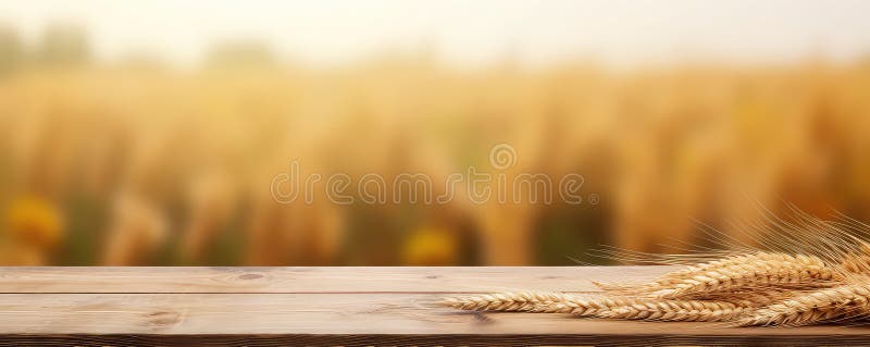 An Empty Wooden Table Features Blurred Wheat Farm Background Stock ...