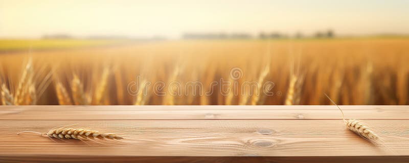 An Empty Wooden Table Features Blurred Wheat Farm Background Stock ...
