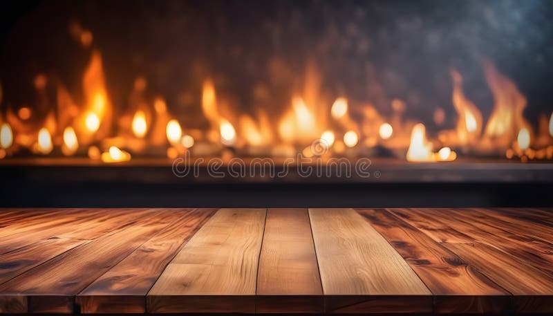 Empty Wooden Table with a Fire Sparkle Theme in the Background. Ai ...
