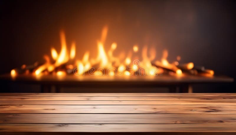 Empty Wooden Table with a Fire Sparkle Theme in the Background. Ai ...