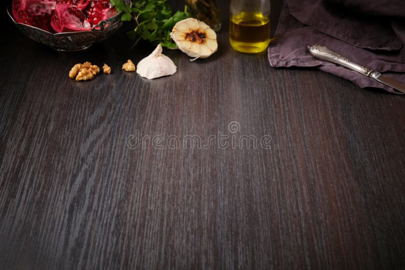 Empty Wooden Table with Food Ingredients on the Edges Stock Image ...