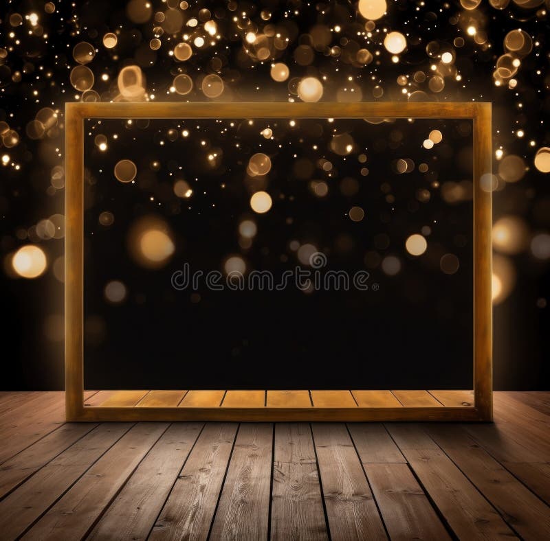 Empty Wooden Table Frame Decorated with Golden Light Bulbs in ...
