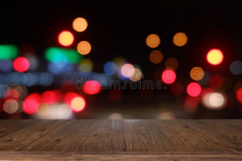 Empty Wooden Table in Front of Abstract Blurred Bokeh Light of Cafe ...