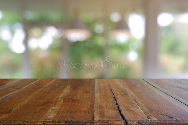 Empty Wooden Table in Front of Abstract Blurred Cafe, Restaurant at ...