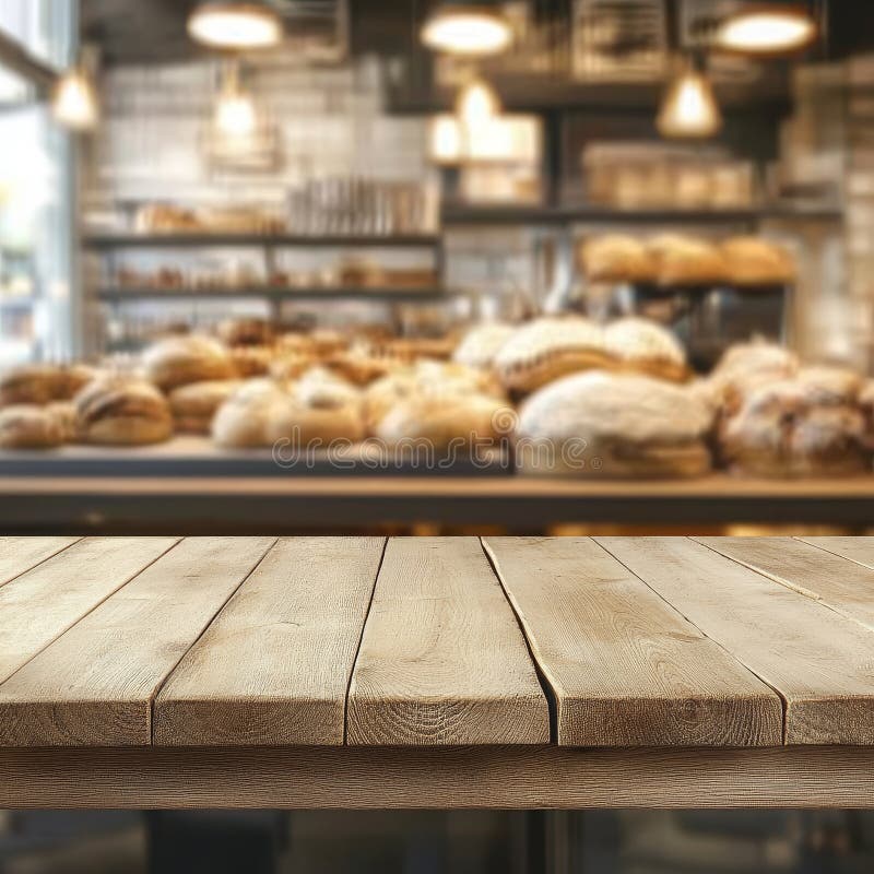 Empty Wooden Table in Front of Bakery Background, Product Display ...