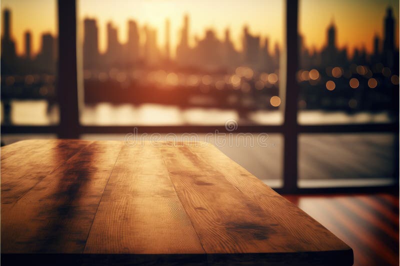 Empty Wooden Table in Front of Blurry Background. Stock Illustration ...
