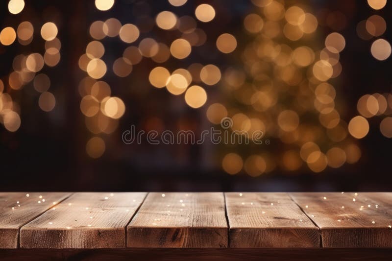Empty Wooden Table in Front of Christmas Light Stock Illustration ...